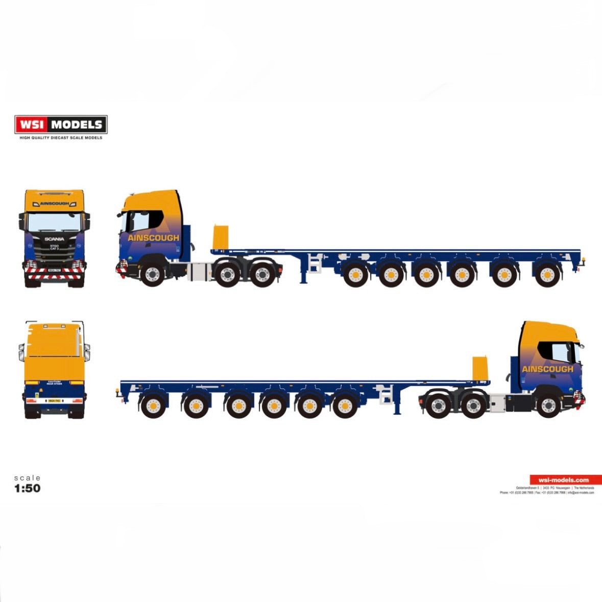 WSI Ainscough Scania S Highline CS20H 6x4 Ballast Trailer 1:50 Model ...